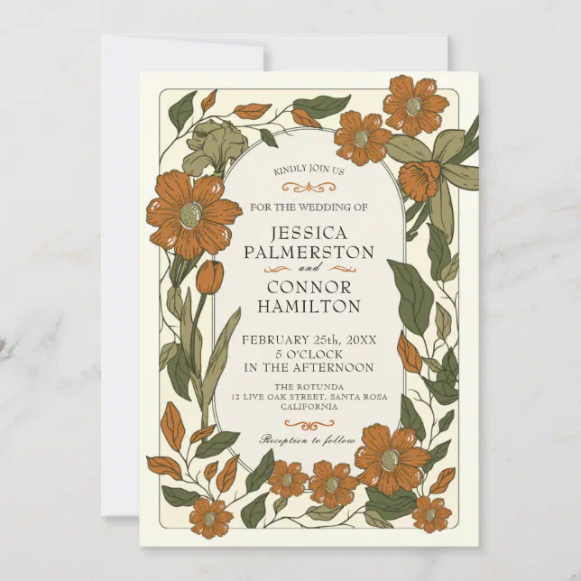 Vintage Wedding retro floral Invitation | Zazzle