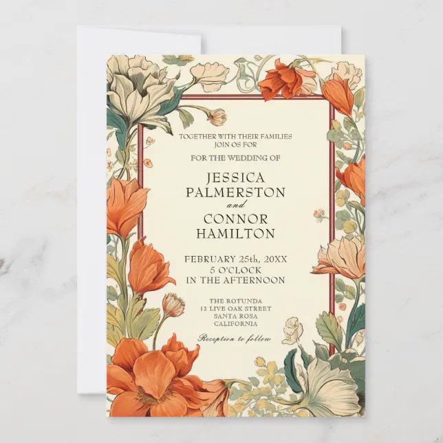Vintage Wedding retro floral Invitation | Zazzle