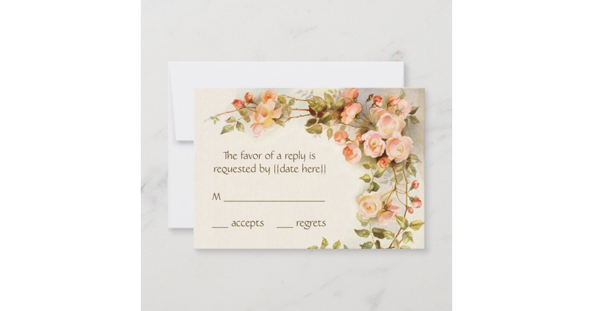Vintage Wedding RSVP, Antique Pink Roses Flowers RSVP Card | Zazzle