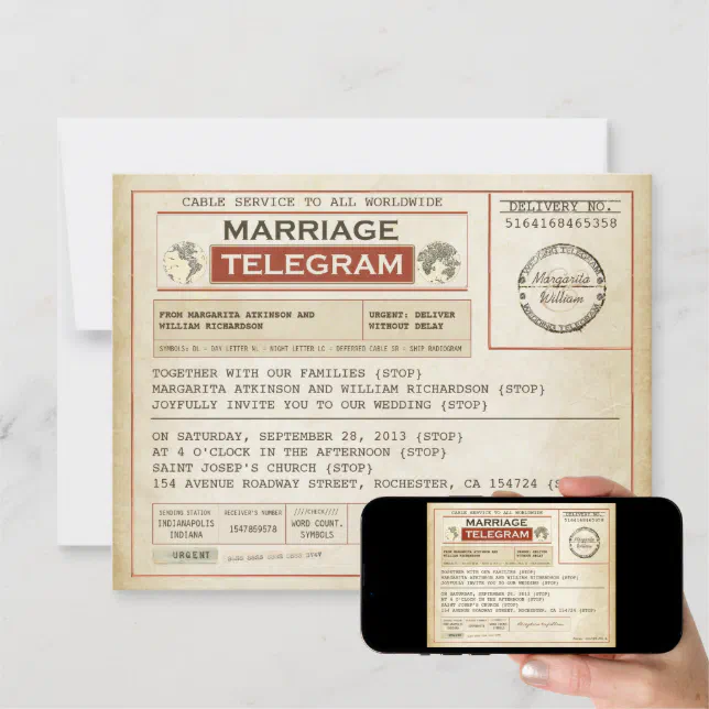 vintage WEDDING telegrams Invitation | Zazzle