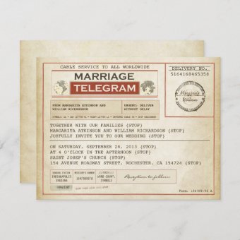 vintage WEDDING telegrams Invitation | Zazzle