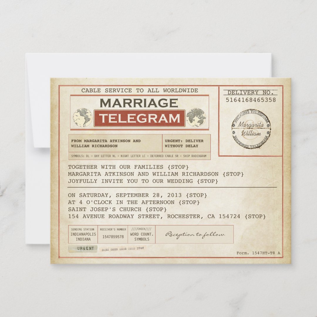 vintage WEDDING telegrams Invitation | Zazzle
