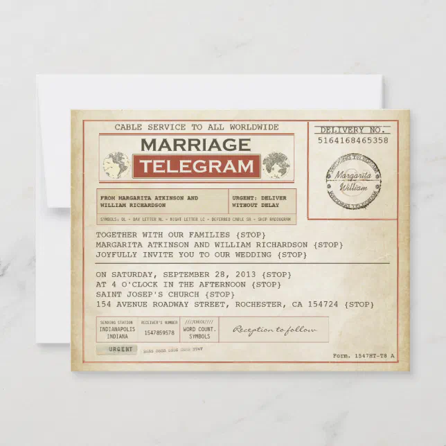 vintage WEDDING telegrams Invitation | Zazzle