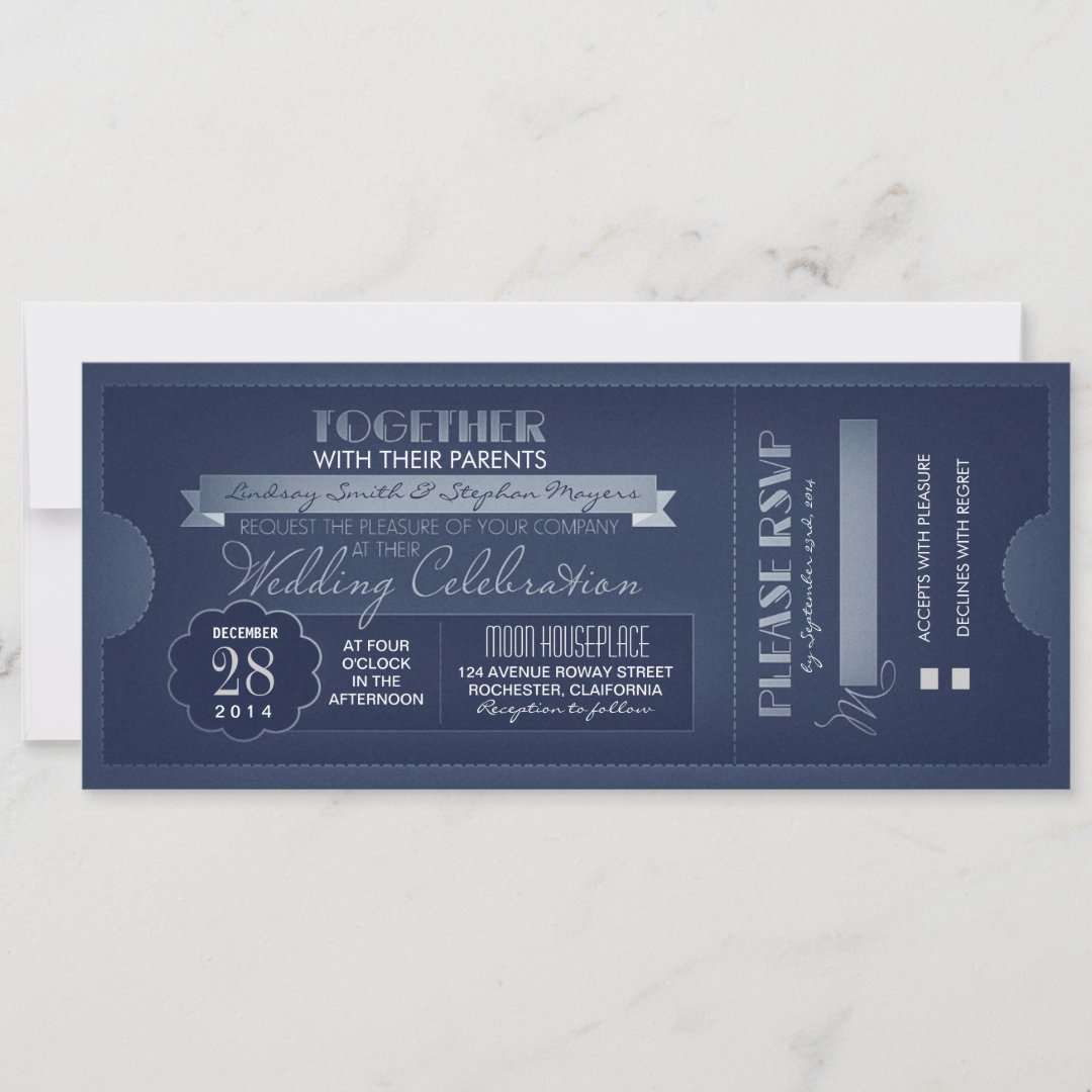 vintage wedding ticket invitation blue | Zazzle