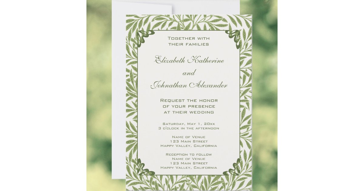 Vintage Wedding, Victorian Willow Leaves Pattern Invitation | Zazzle