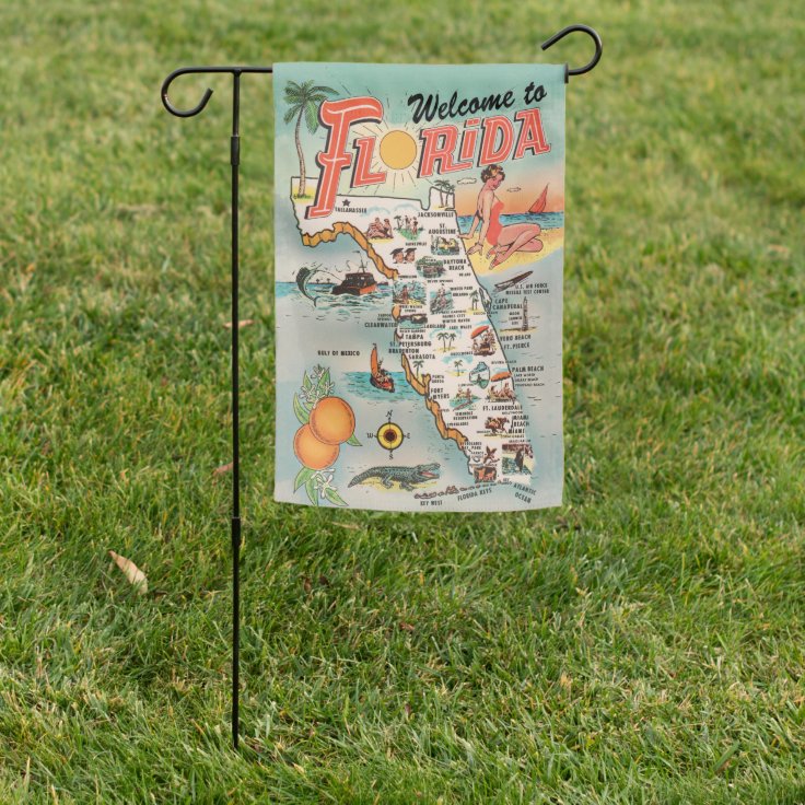 Vintage Welcome to Florida Tourist Map Garden Flag | Zazzle