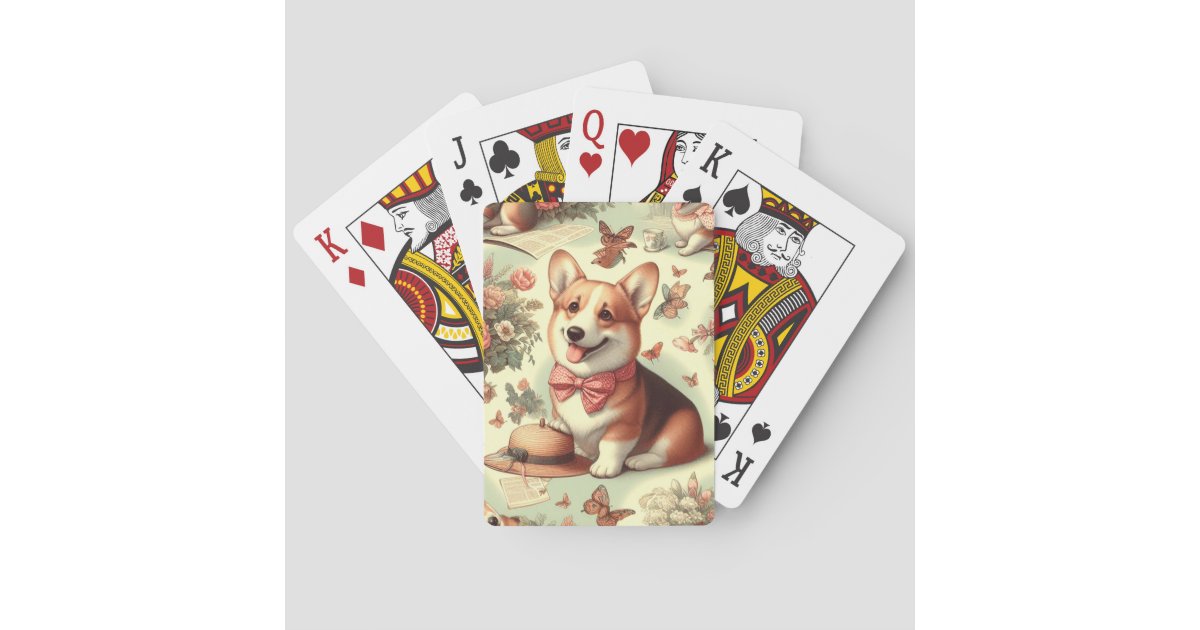 Vintage Welsh Corgi Cardigan Illustration Playing Cards | Zazzle