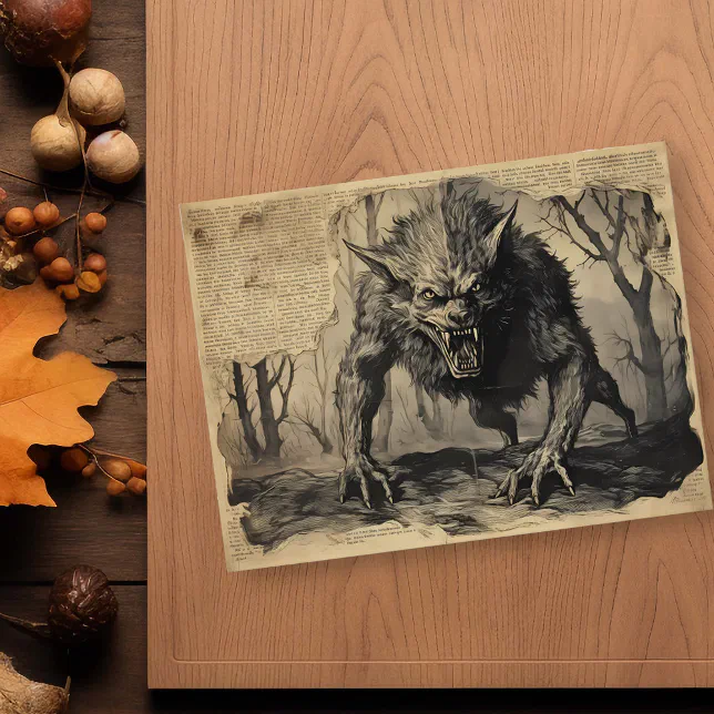 Vintage Werewolf Halloween Decoupage Postcard | Zazzle