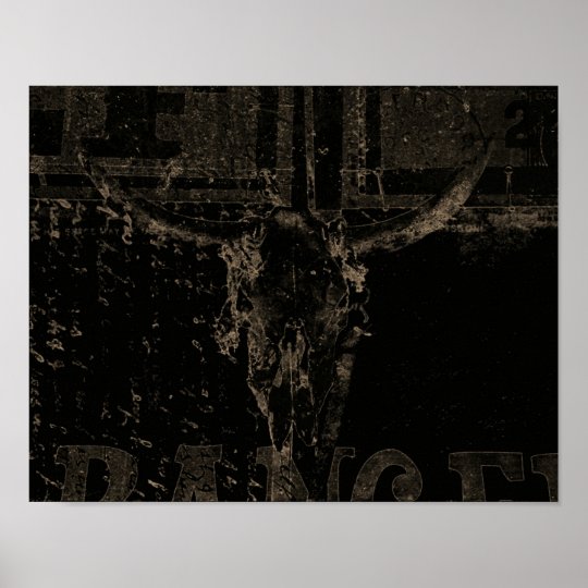 Vintage Western Bull Skull Black Distressed Poster | Zazzle.com