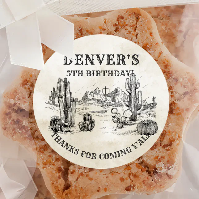 Vintage Western Country Cowboy Birthday Thank You Classic Round Sticker ...