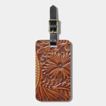 vintage western country pattern studded leather luggage tag | Zazzle