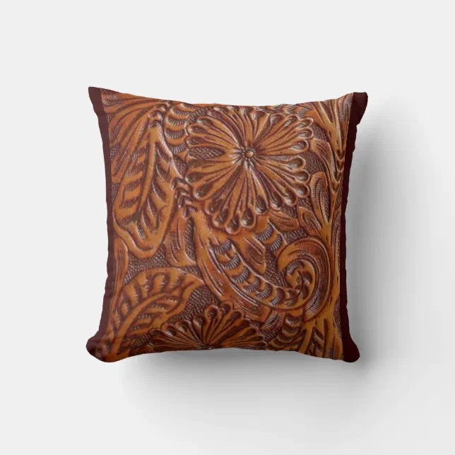 vintage western country pattern studded leather throw pillow | Zazzle