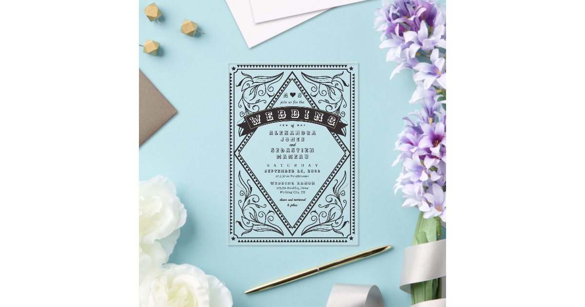 Vintage Western Country QR Code Rustic Wedding Acrylic Invitations | Zazzle