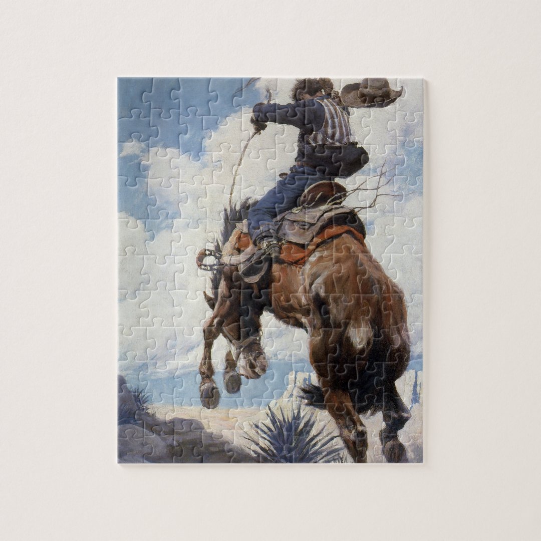 Vintage Western Cowboys, Bucking by NC Wyeth Jigsaw Puzzle | Zazzle