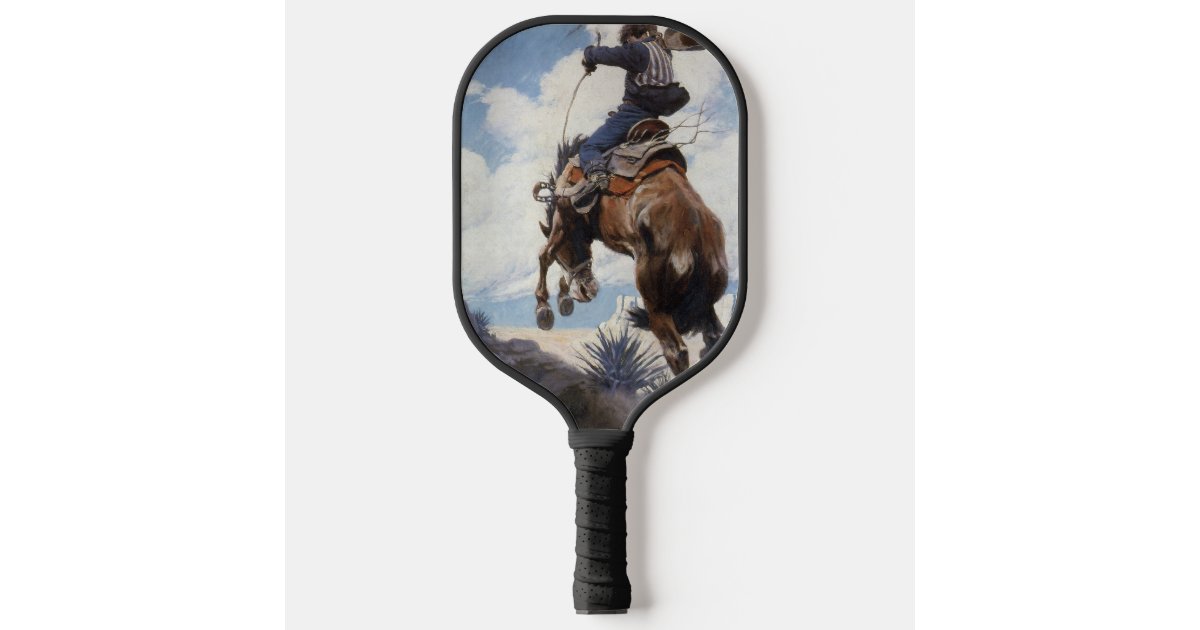 Vintage Western Cowboys, Bucking by NC Wyeth Pickleball Paddle | Zazzle