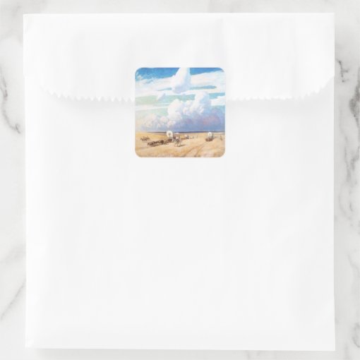 Vintage Western Cowboys, Covered Wagons by Wyeth Square Sticker | Zazzle