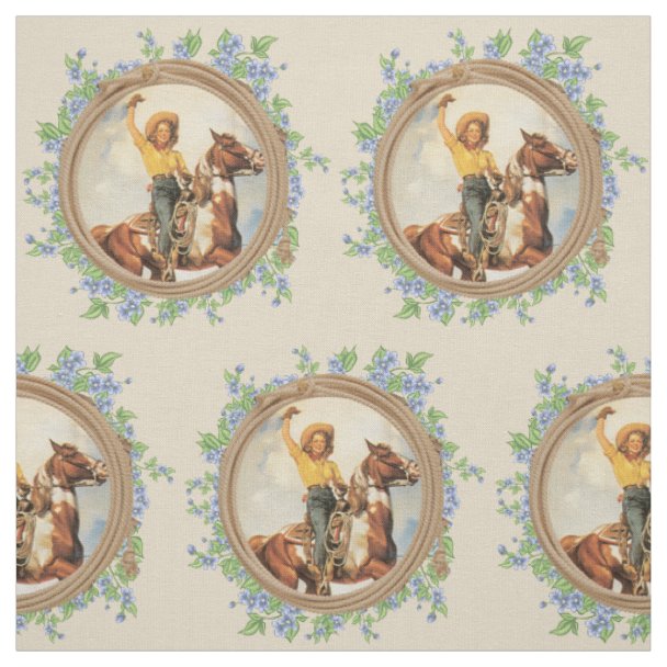 Western Rodeo Cowgirl Barrel Racing Fabric | Zazzle.com