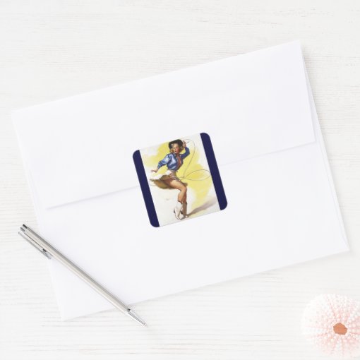 Vintage Western Cowgirl Pin UP Girl Square Sticker | Zazzle