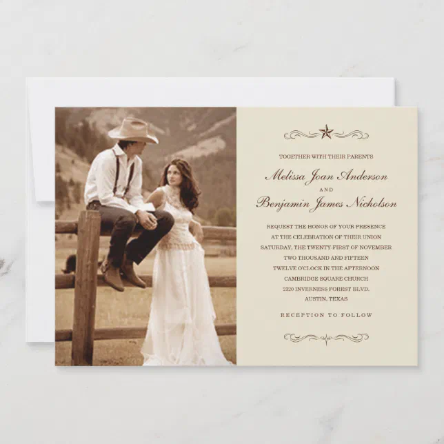 Vintage Western Photo Wedding Invitations | Zazzle
