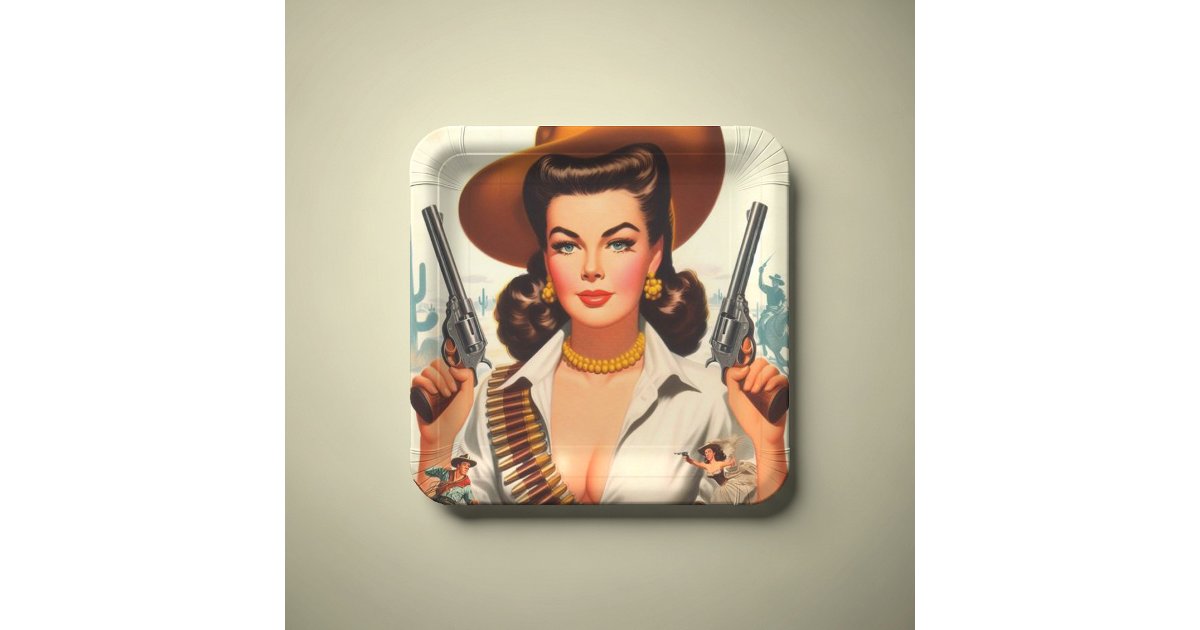 Vintage Western Pin-up Paper Plates | Zazzle