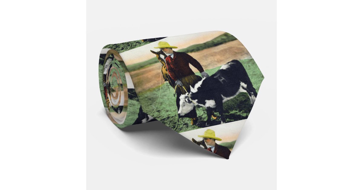 Vintage Western Ranch Cowboy with Calf Neck Tie | Zazzle