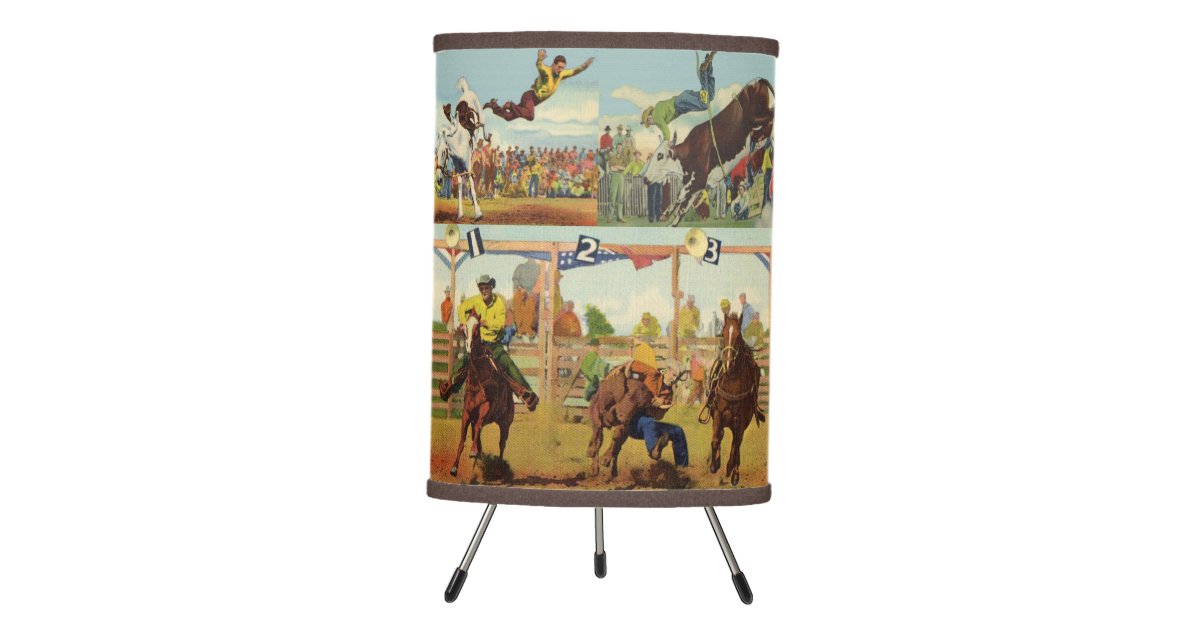 Vintage Western Rodeo Events Cowboys Horses Bulls Tripod Lamp | Zazzle