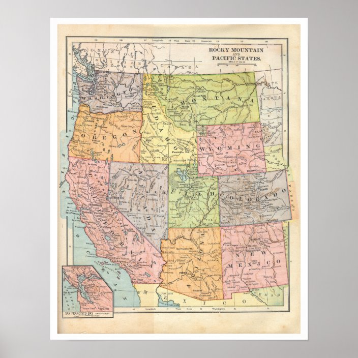 Vintage Western States Map Poster | Zazzle.com