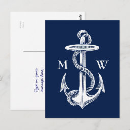 Vintage White Anchor Rope Navy Blue Background Postcard | Zazzle