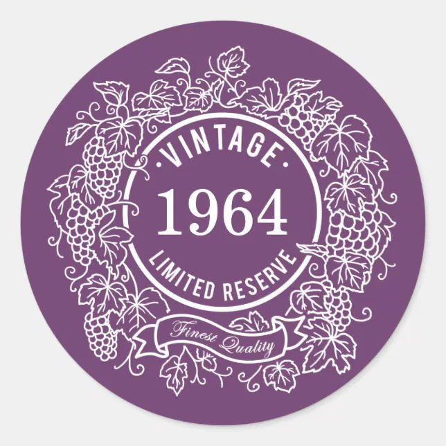 Vintage White Grapevine Wine Stamp, Add Birth Year Classic Round ...