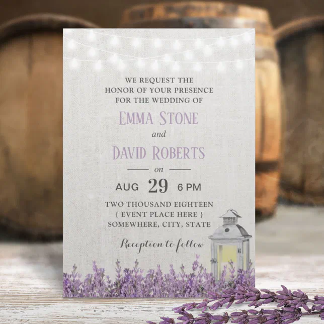 Vintage White Lantern Lavender Floral Wedding Invitation | Zazzle