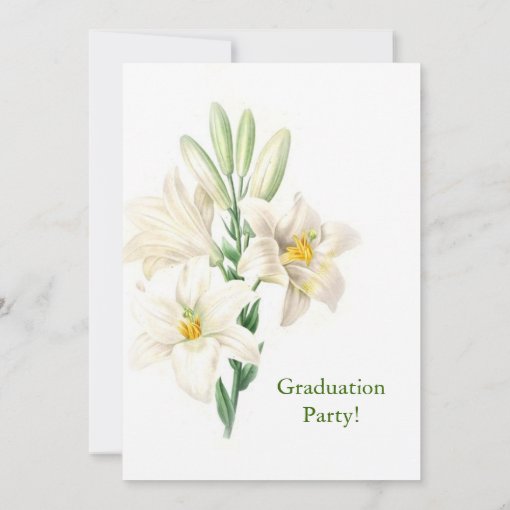 Vintage white lily flower graduation party invitation | Zazzle