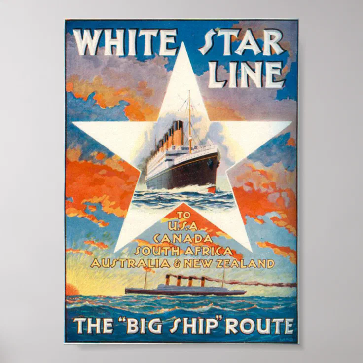 Vintage White Star Line Travel Poster | Zazzle