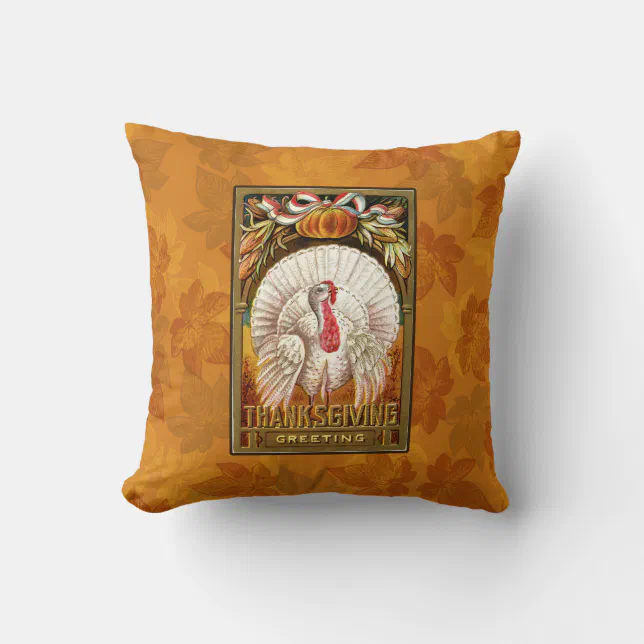 Vintage White Thanksgiving Turkey Throw Pillow | Zazzle