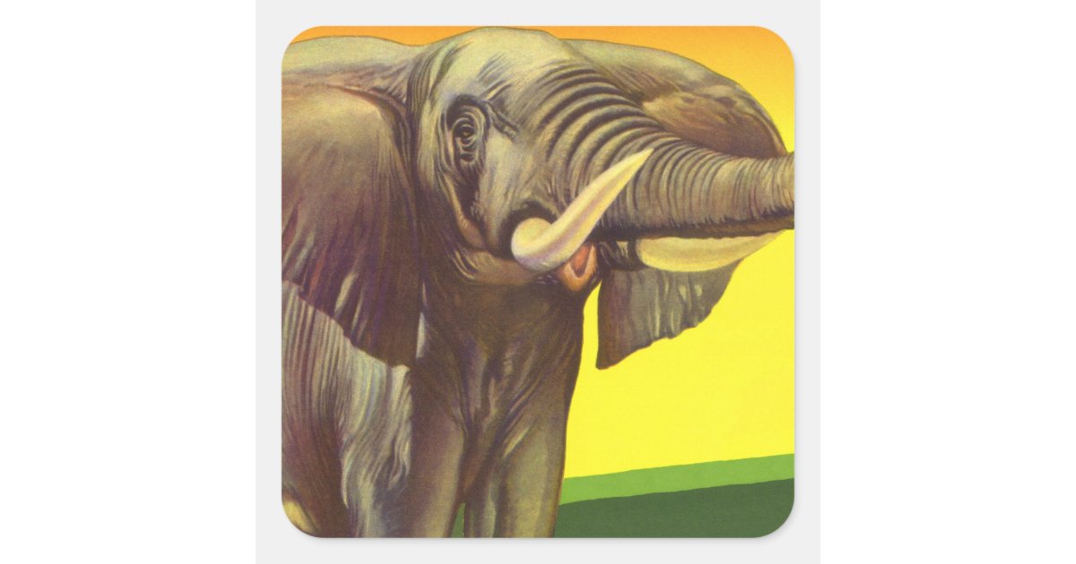 Vintage Wild Animals, African Elephant with Sunset Square Sticker | Zazzle