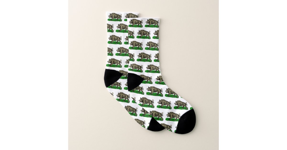 Vintage Wild Boar Drawing BW #3C Socks | Zazzle