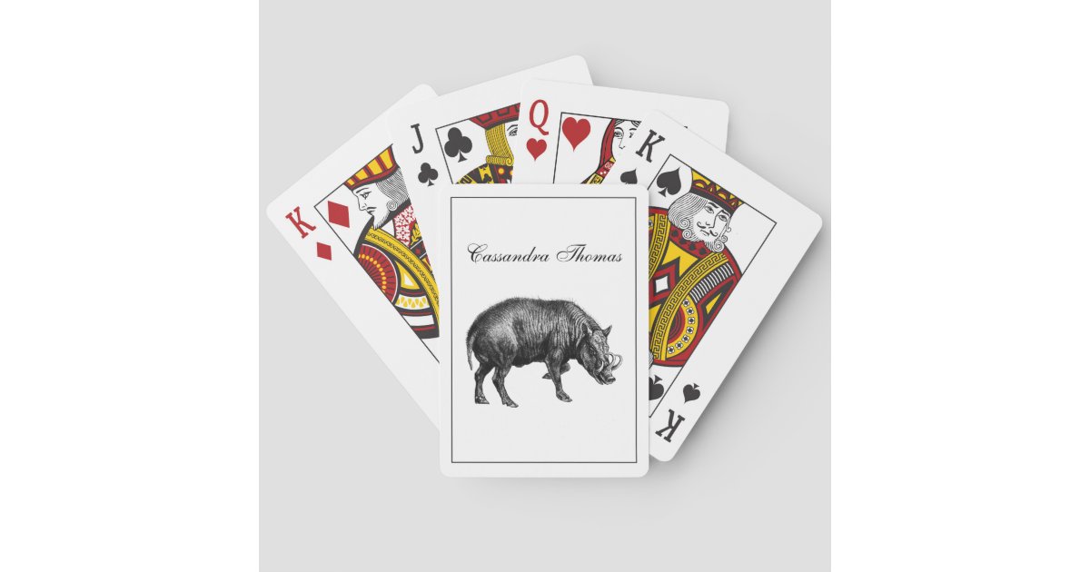 Vintage Wild Boar Drawing BW Poker Cards | Zazzle