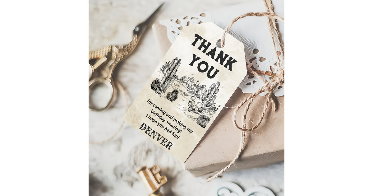 Vintage Wild West Cowboy Birthday Party Thank You Gift Tags | Zazzle