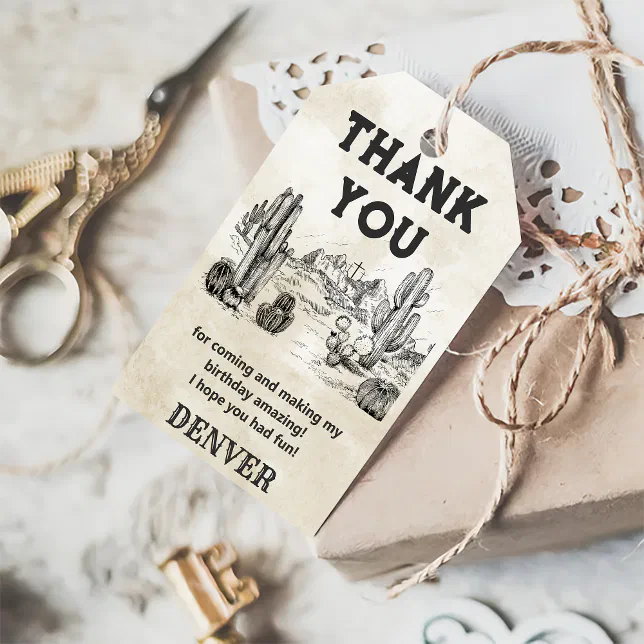 Vintage Wild West Cowboy Birthday Party Thank You Gift Tags | Zazzle