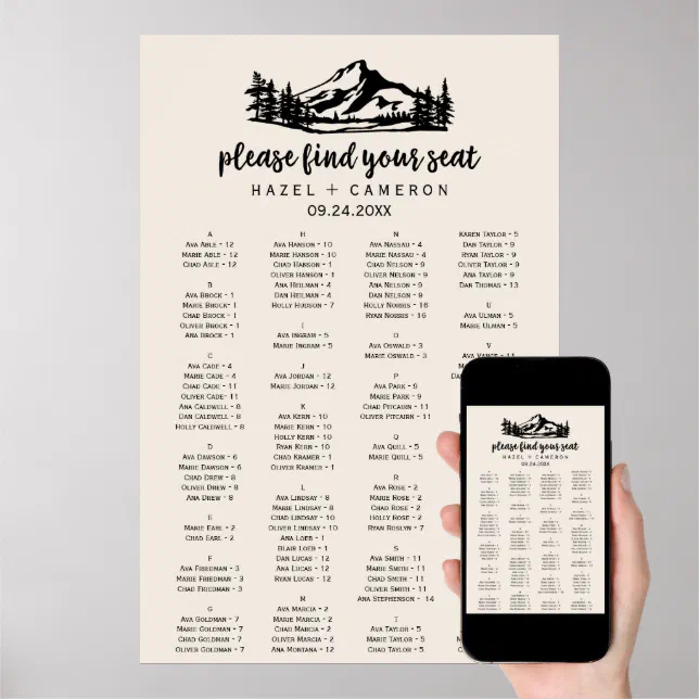 Vintage Wilderness Alphabetical Seating Chart | Zazzle
