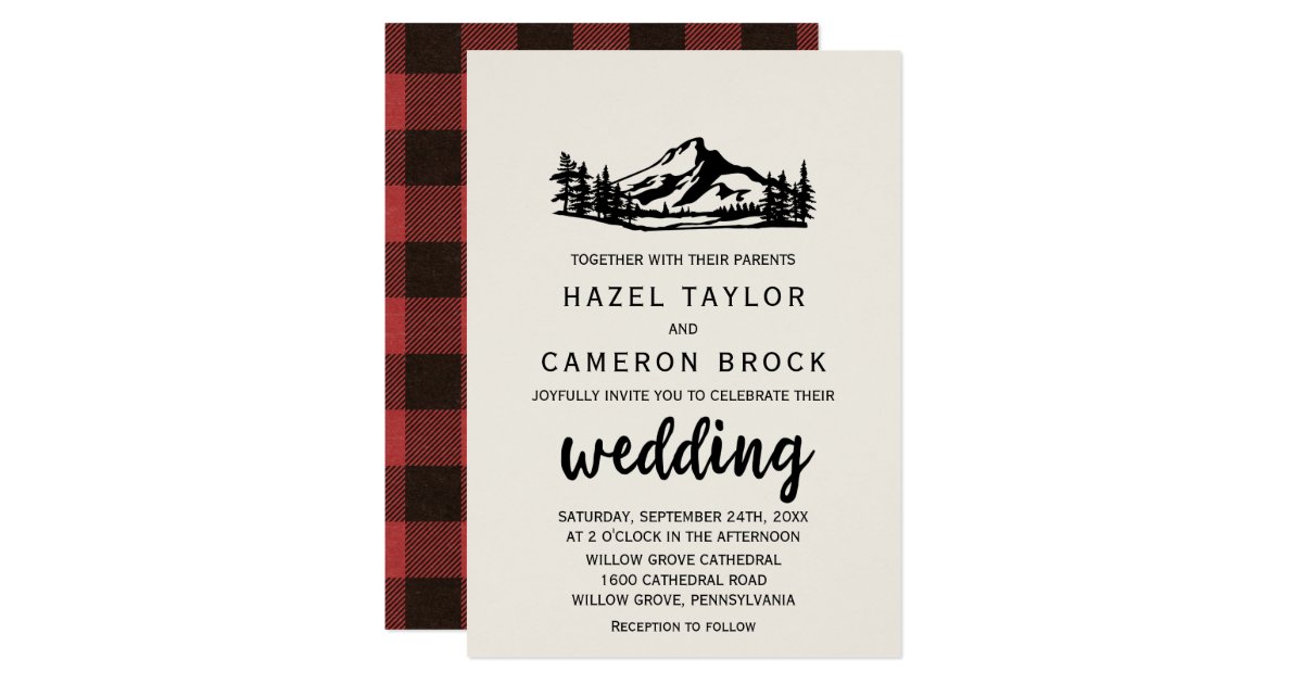 Vintage Wilderness | Buffalo Plaid Wedding Invitation | Zazzle.com