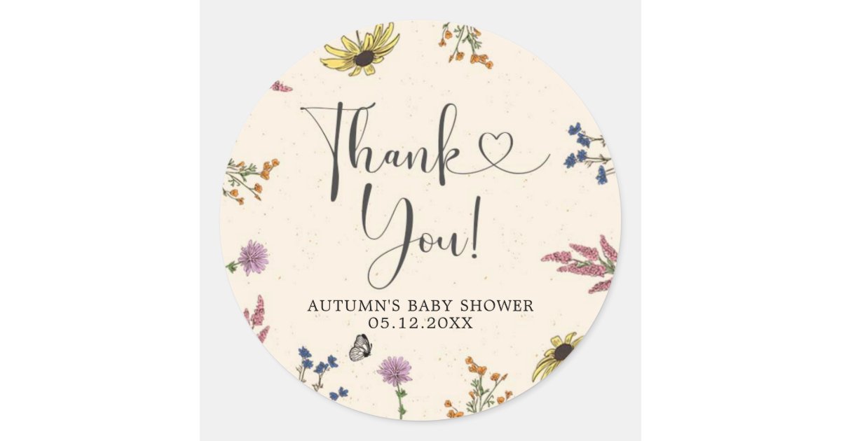 Vintage Wildflower Baby Shower Thank You Sticker | Zazzle
