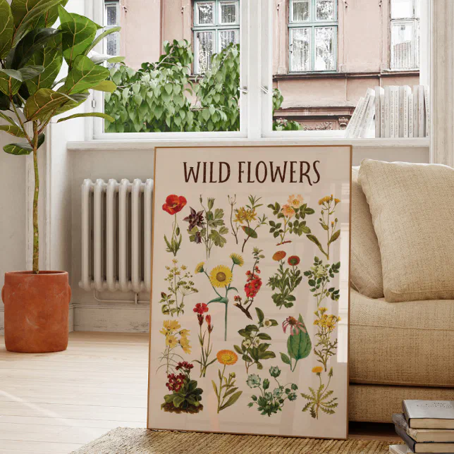 Vintage Wildflower Chart Wall Art | Zazzle