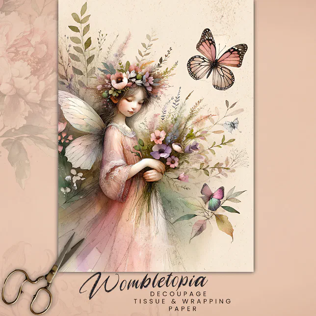 Vintage Wildflower Fairy Decoupage Tissue Paper | Zazzle