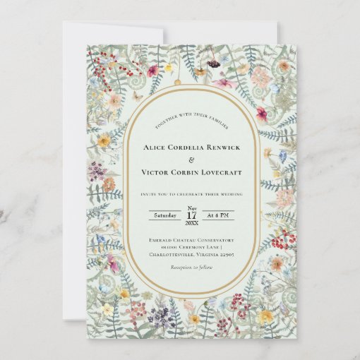 Vintage Wildflower Fern Mint Green Wedding Invitation | Zazzle