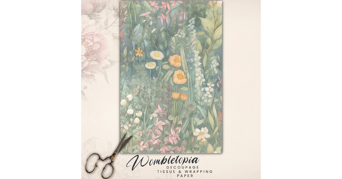 Vintage Wildflower Garden Botanical Decoupage Tissue Paper | Zazzle