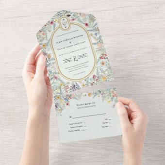 Vintage Wildflower Mint Green Wedding Monogram All In One Invitation ...