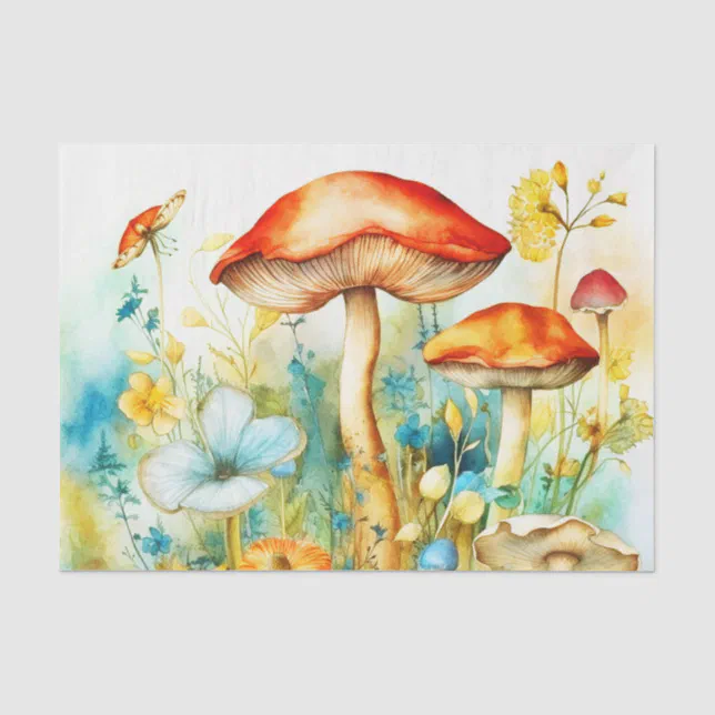 Vintage Wildflowers and Mushrooms Decoupage Tissue Paper | Zazzle