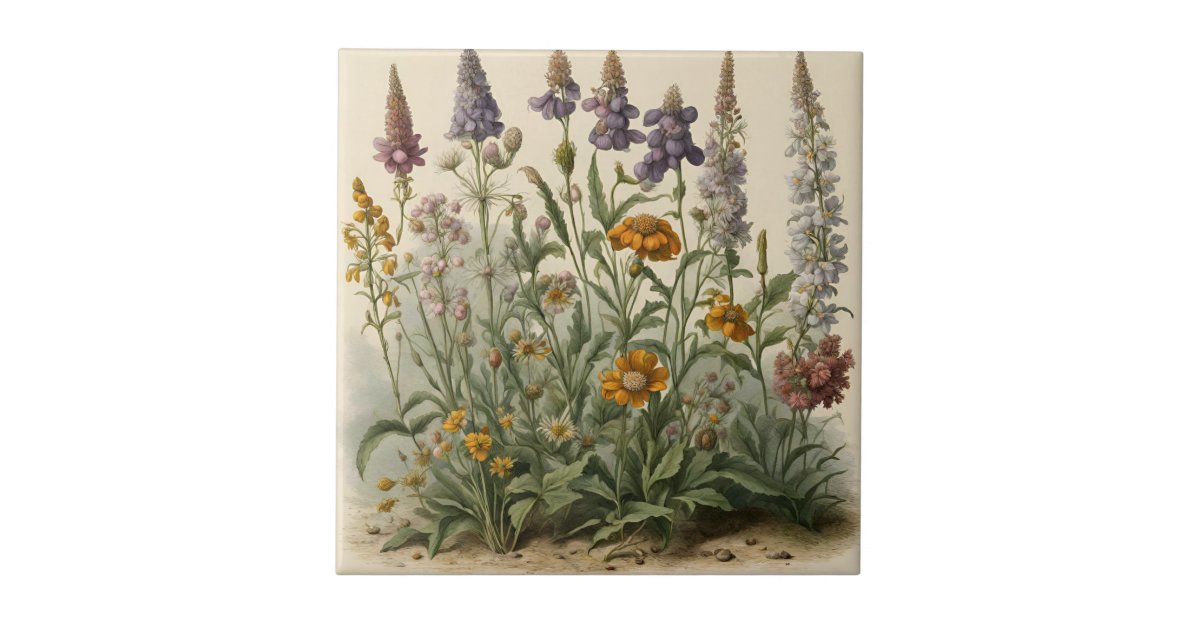Vintage Wildflowers Ceramic Tile | Zazzle