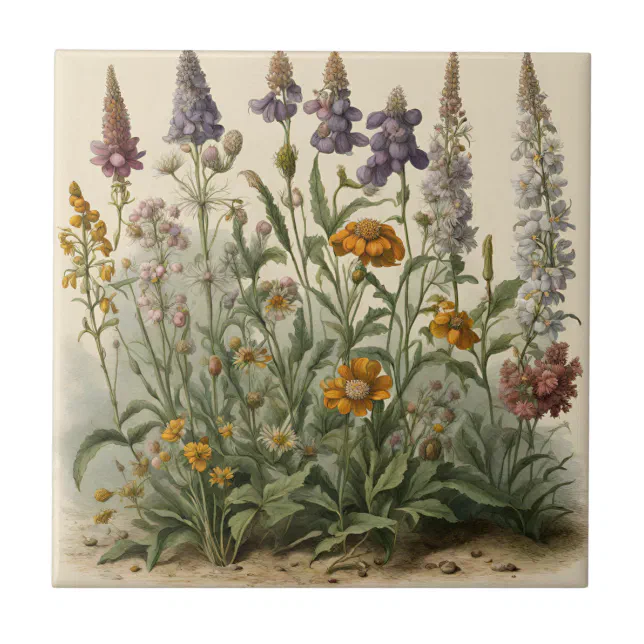 Vintage Wildflowers Ceramic Tile | Zazzle