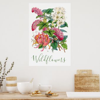 Vintage Wildflowers Rustic Cottagecore Floral Poster | Zazzle